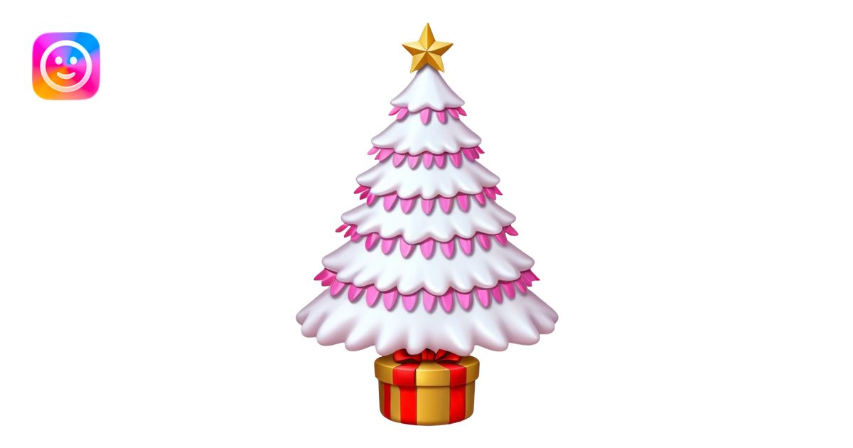 WHITE CHRISTMAS TREE WITH PINK BOWS AND GOLD TINSEL emoji | AI Emoji ...