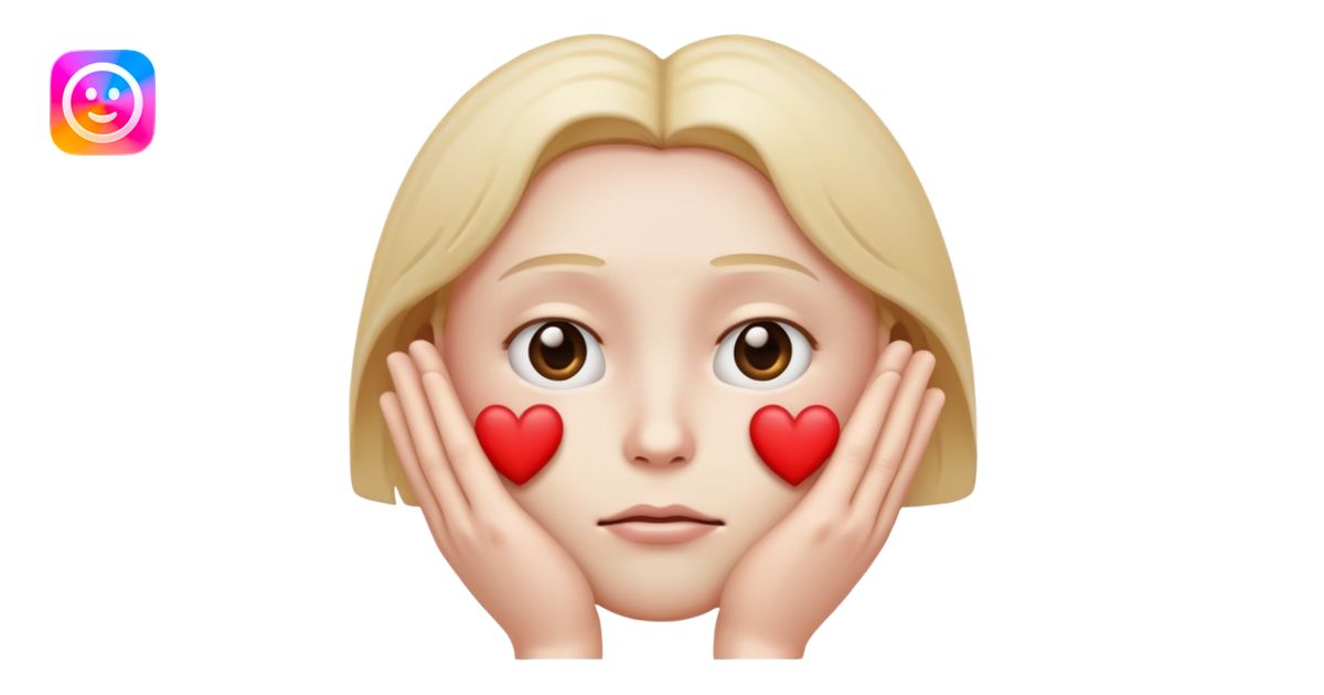 A regular face emoji with sad eyes and hands that form a heart emoji ...