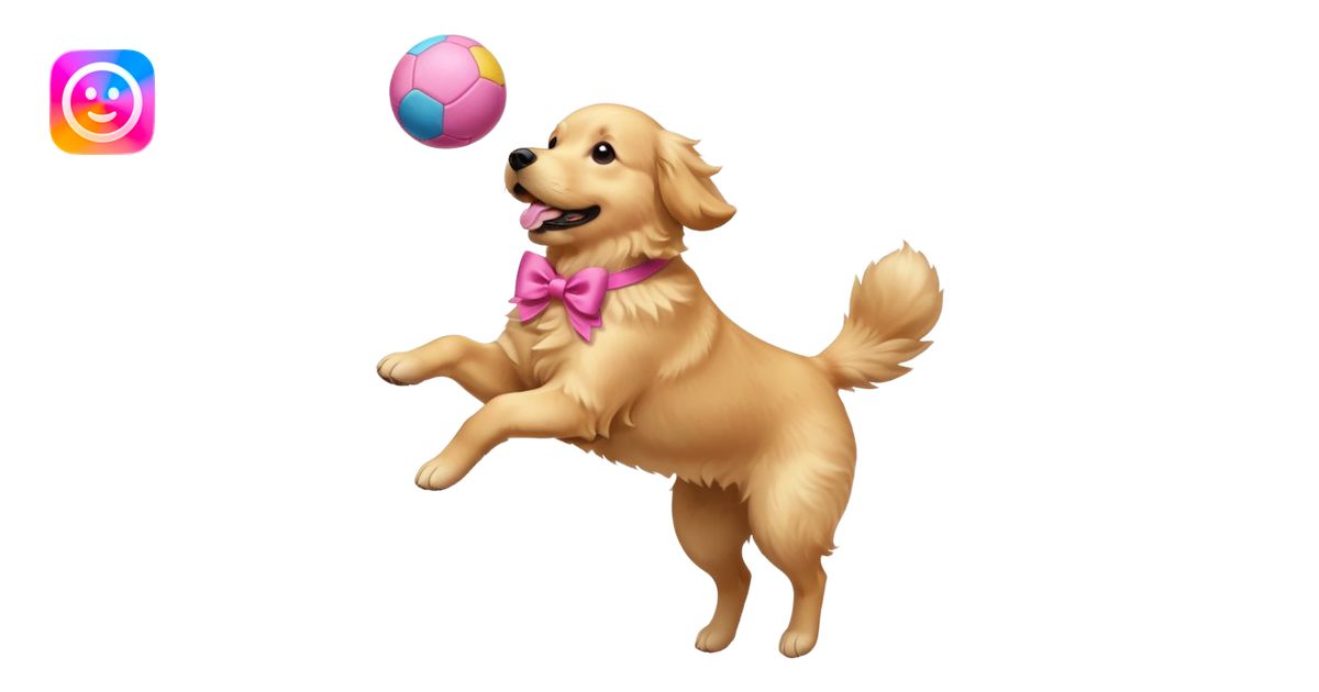 girly dog with a pink bow jumping in the air to catch a ball emoji | AI ...