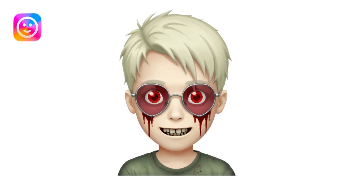 Zombie emo boy, chrome heart glasses and a scary smile, scars and blood ...