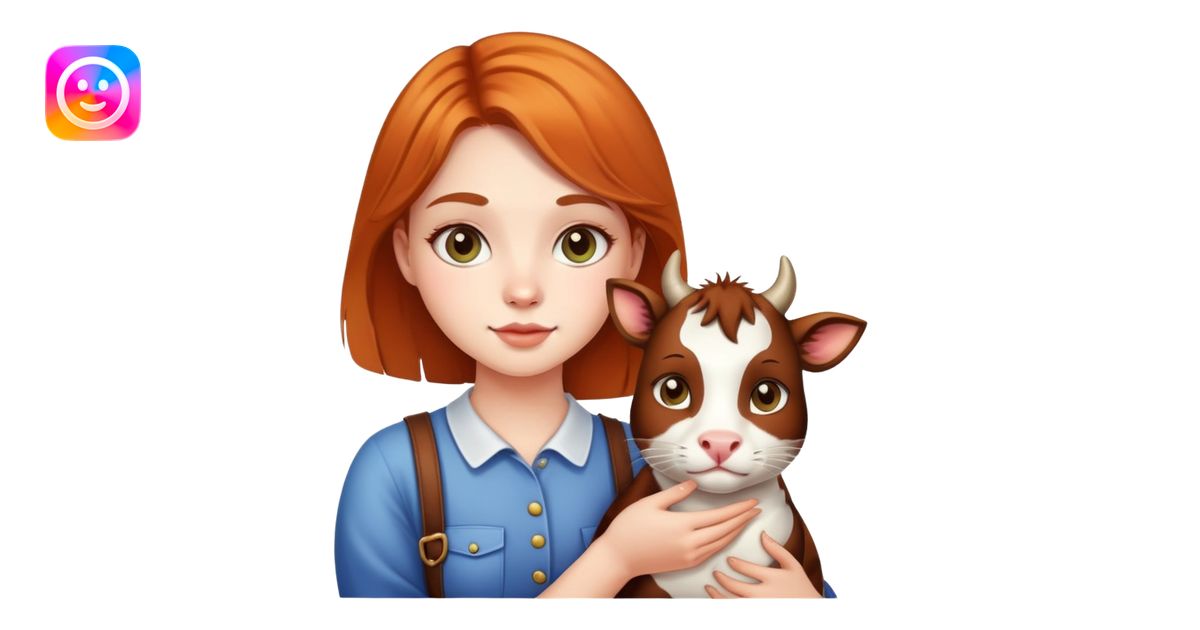 Beautiful girl holding a cow cat emoji | AI Emoji Generator