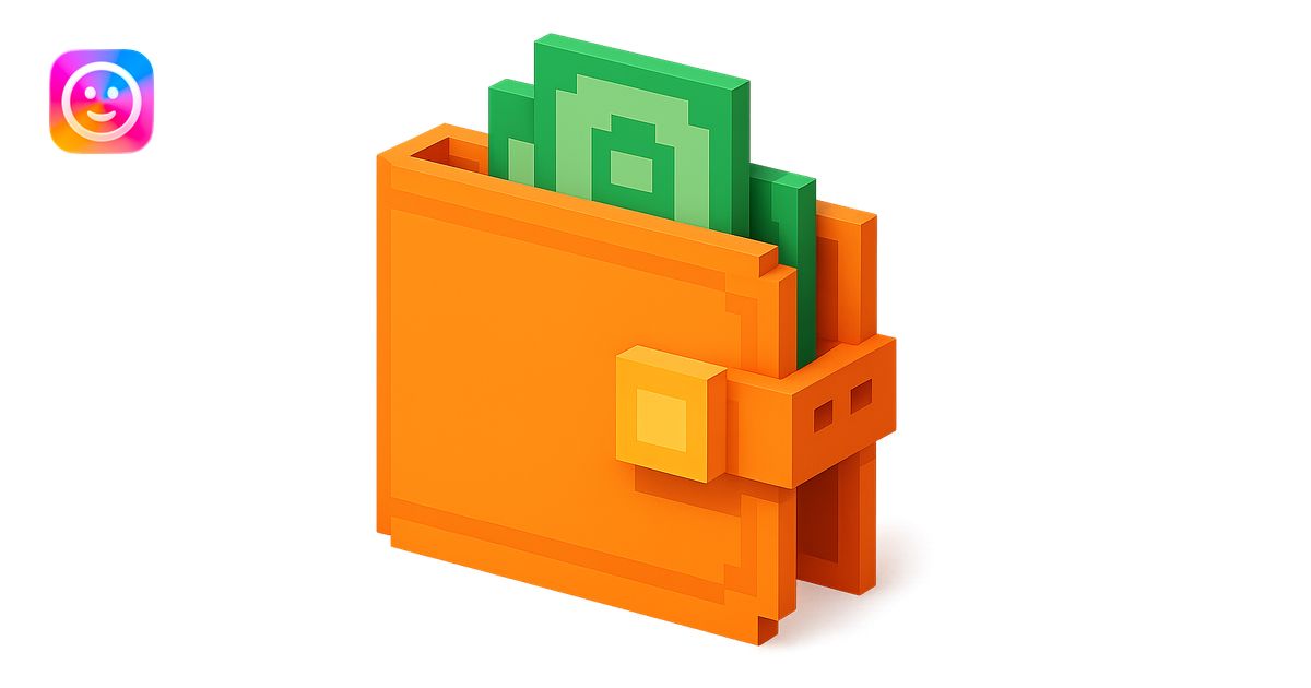 3D voxel style icon of a wallet, with a slightly open flap and stylized ...