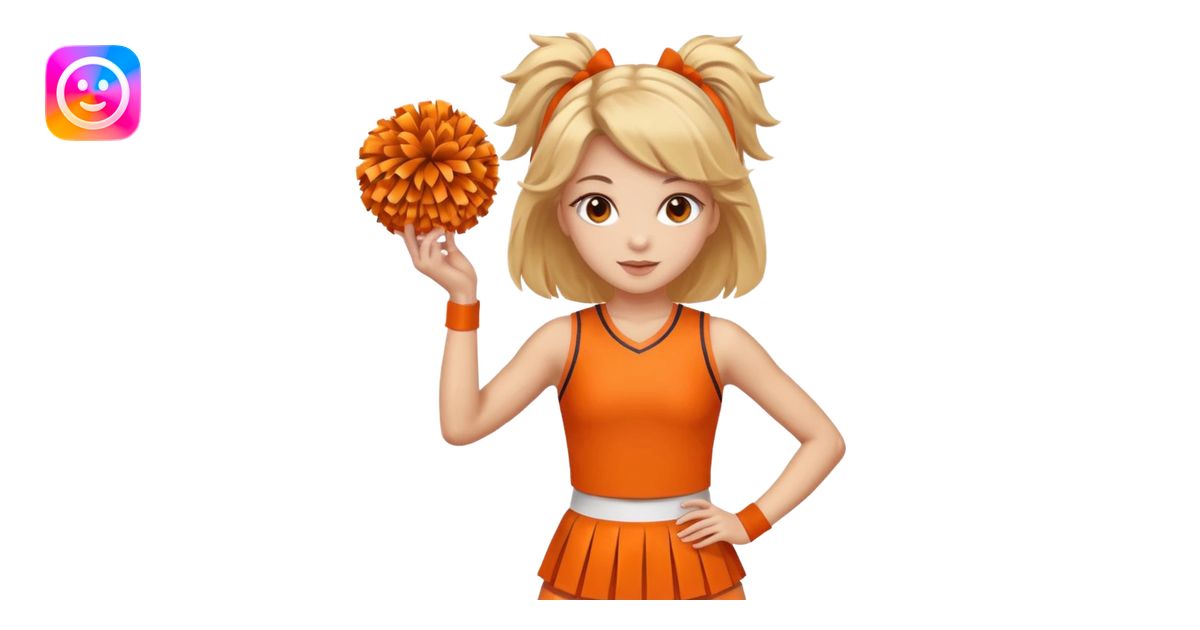 cheerleader with pom poms in an orange uniform emoji | AI Emoji Generator