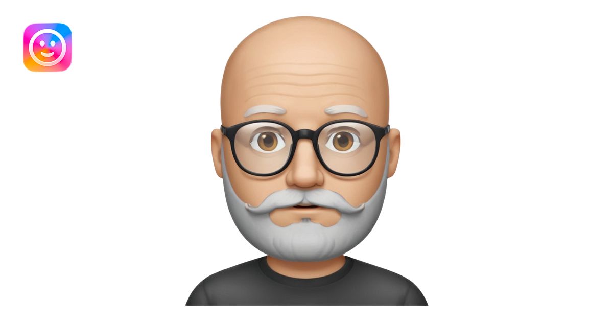 Bald man with salt and pepper beard and glasses emoji | AI Emoji Generator