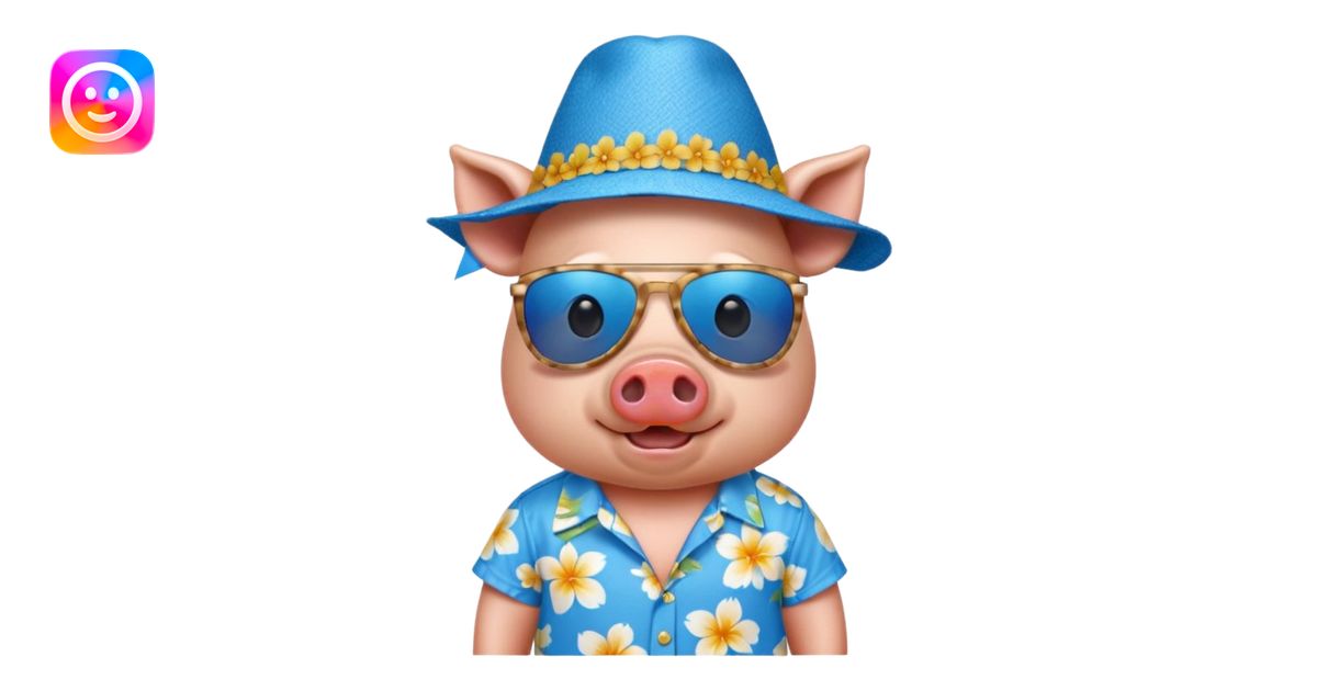 Pig with blue aloha shirt, birthday hat, sunglasses emoji | AI Emoji ...
