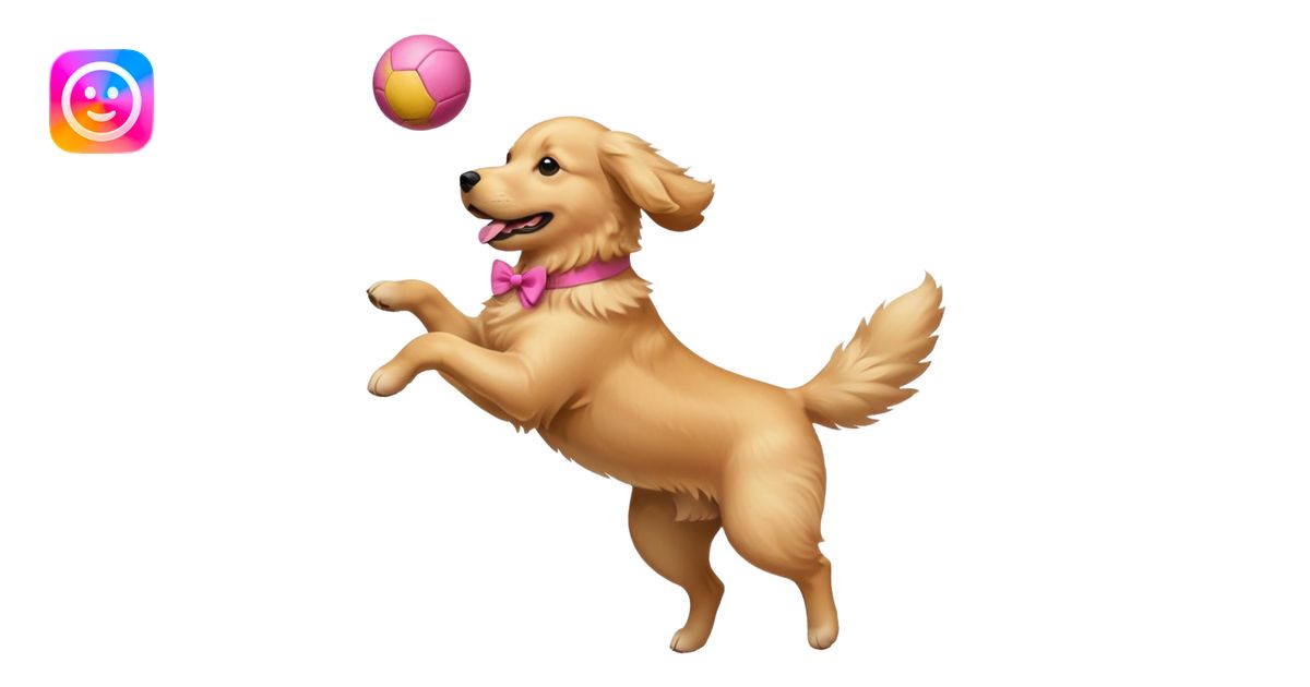 girly dog with a pink bow jumping in the air to catch a ball emoji | AI ...