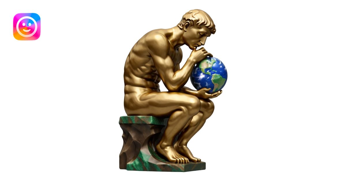 rodins sculpture the thinker but with a planet earth in its hand emoji ...