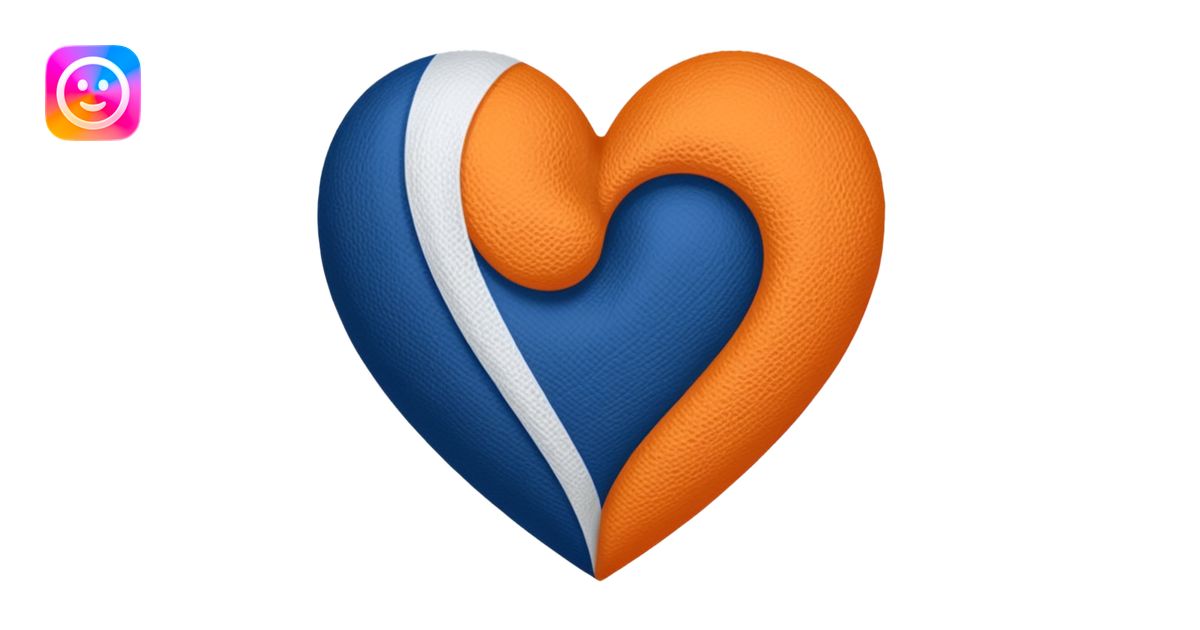 Half dark blue half orange heart split vertically, a white gauze stripe ...