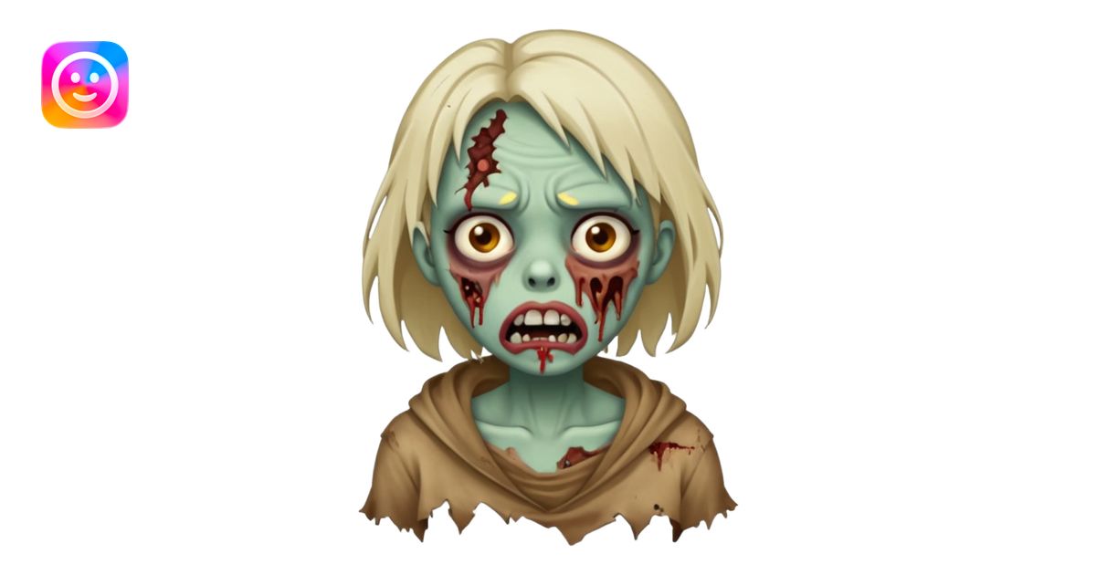 make a zombie girl with a droopy ruined mouth emoji | AI Emoji Generator