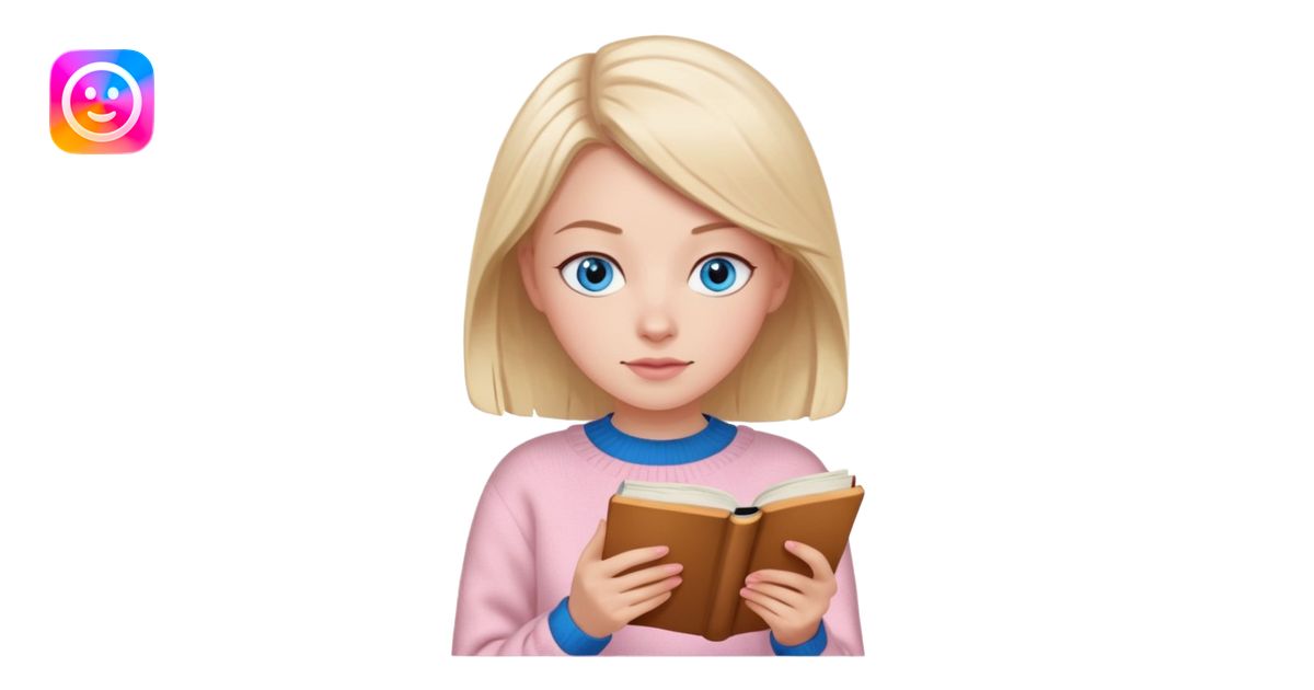Pretty blue eyed white girl with light pink sweater reading cozy emoji ...
