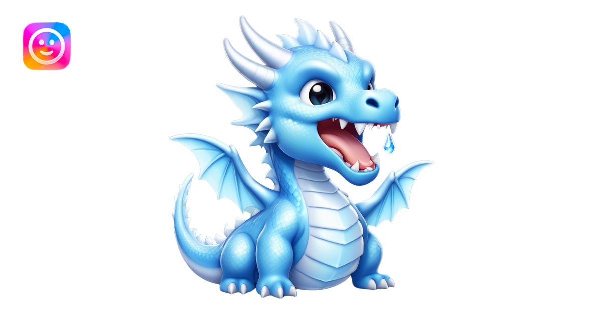 Cinematic Cute Yawning Beautiful Ice Dragon Portrait Emoji, Head tilted ...