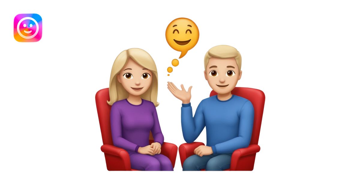 One man and one woman sitting face to face on the same chair emoji | AI ...