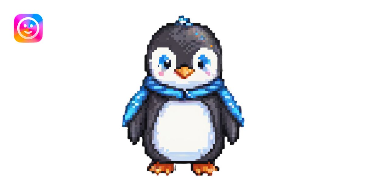 a penguin wearing pajamas, pixel art style, cute and cozy illustration ...