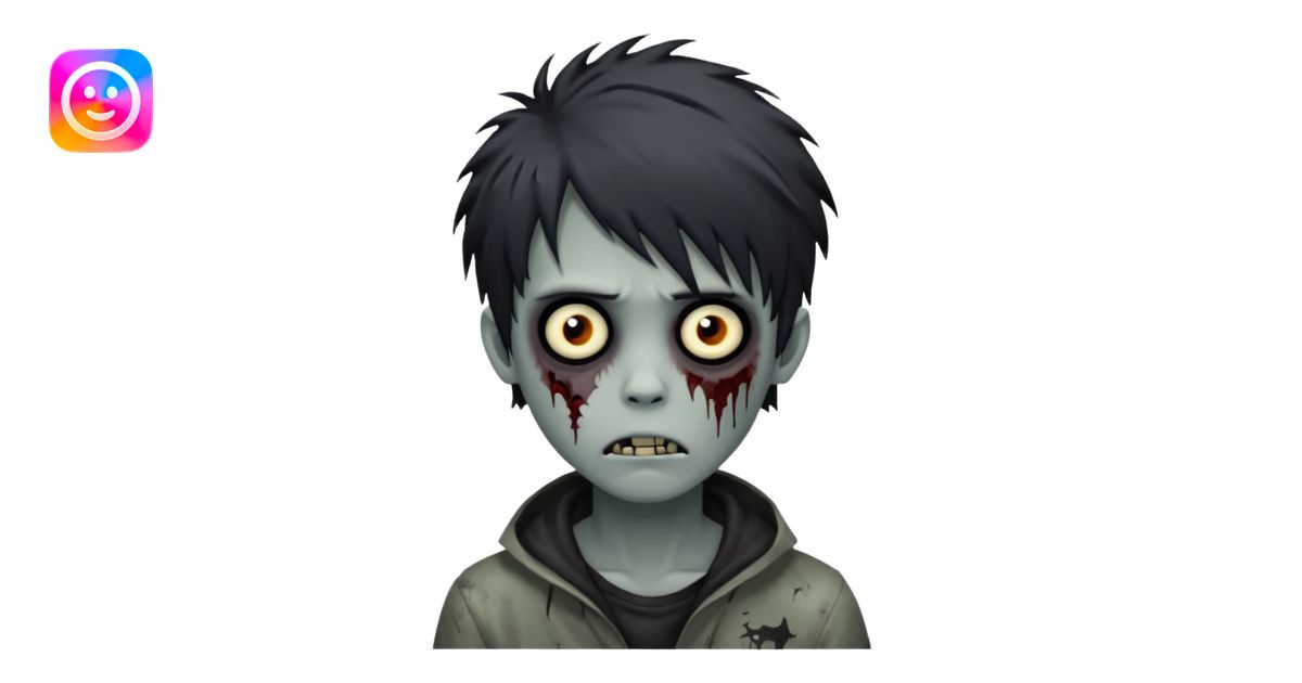boy zombie with black, messy emo hair, pale skin, eerie and unsettling ...