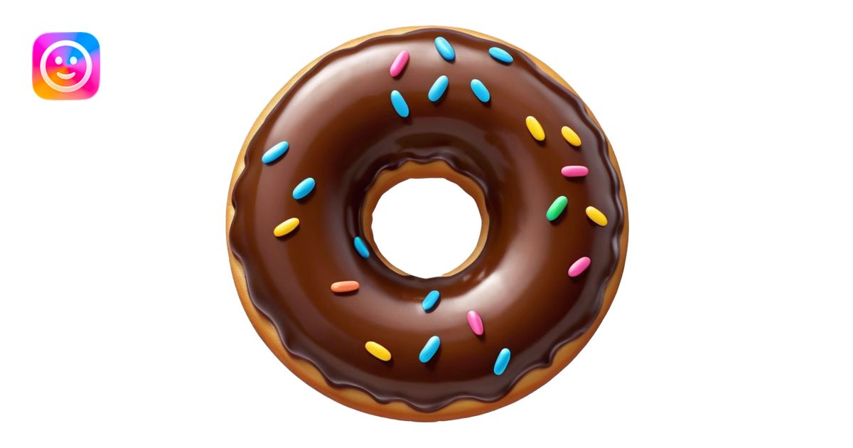 A glossy chocolate-glazed donut emoji with colorful sprinkles, rendered ...