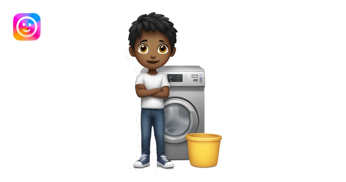 Kid with black hair doing doing the laundry emoji | AI Emoji Generator
