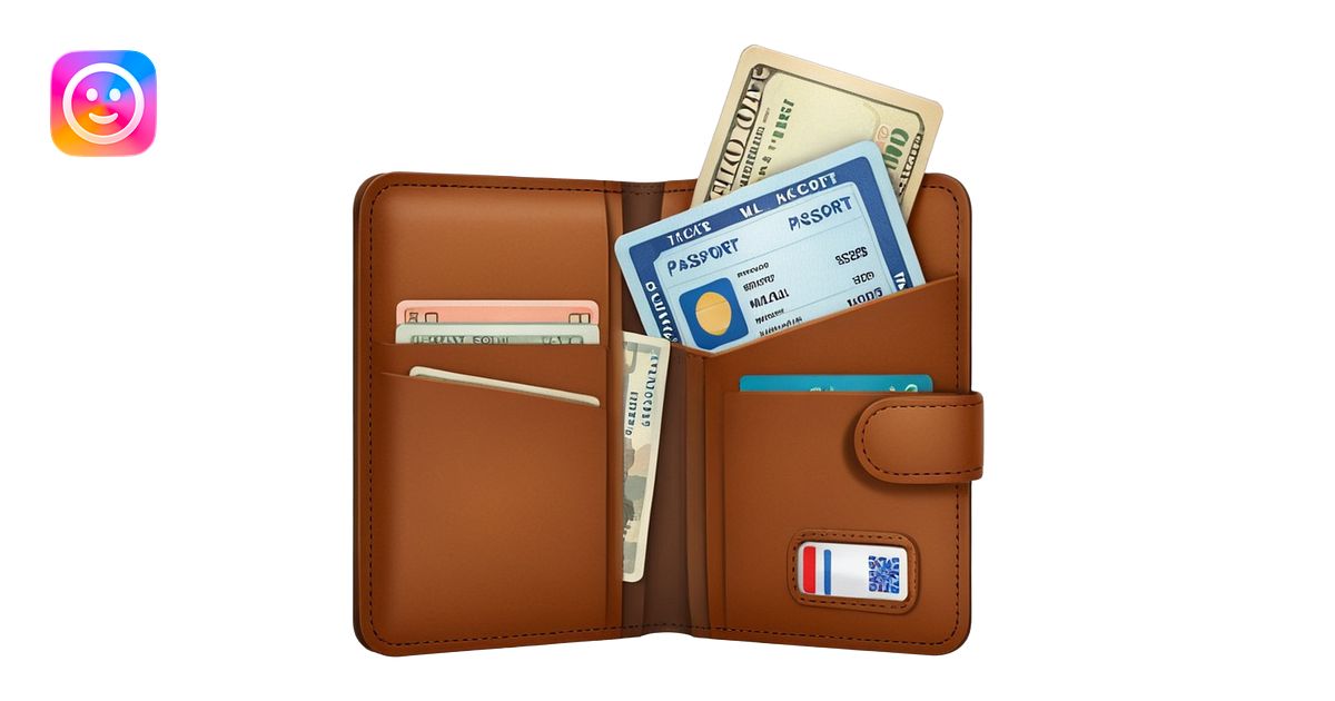 Travel wallet – larger, holds passport and tickets. emoji | AI Emoji ...