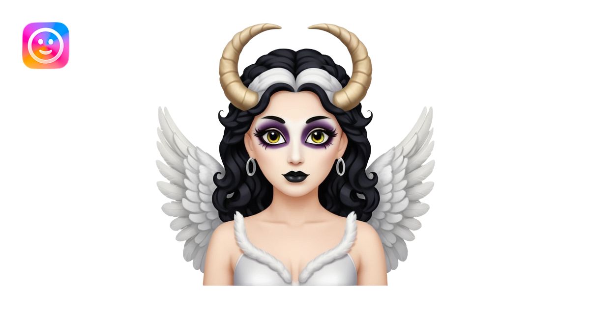 Drag queen with angel wings and ram horns emoji | AI Emoji Generator