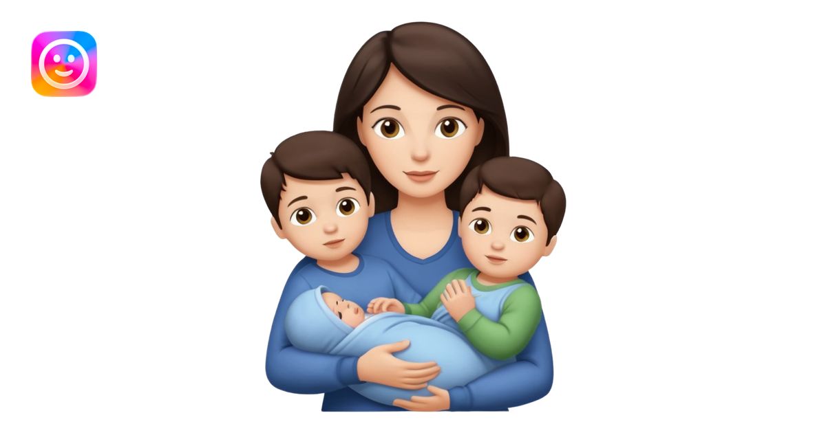 Beautiful Brunette Mother holding a baby and two young sons, realistic ...
