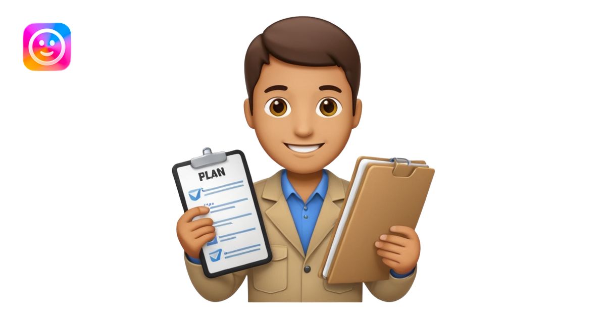 create a realistic emoji showing logistic person with a plan in his ...