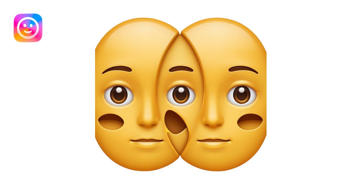 Minimal emoji of a face split into two halves, one side puffy and shiny ...