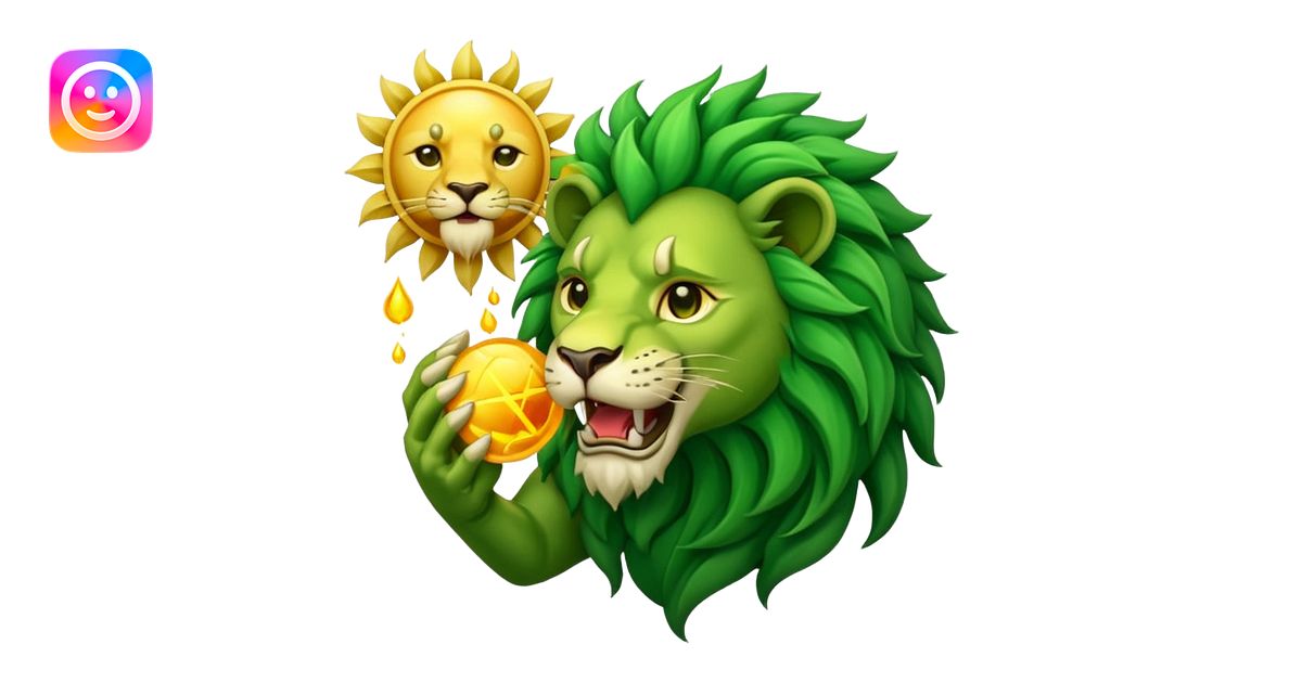 Alchemist style green lion devouring sun emoji | AI Emoji Generator