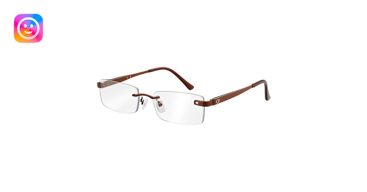 tiny Y2K brown rimless glasses, narrow rectangular lenses, angled view ...