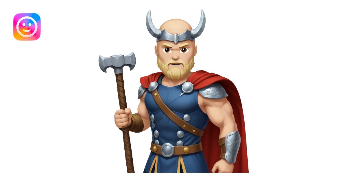 Bald Norse god Thor, with hammer and lightning emoji | AI Emoji Generator