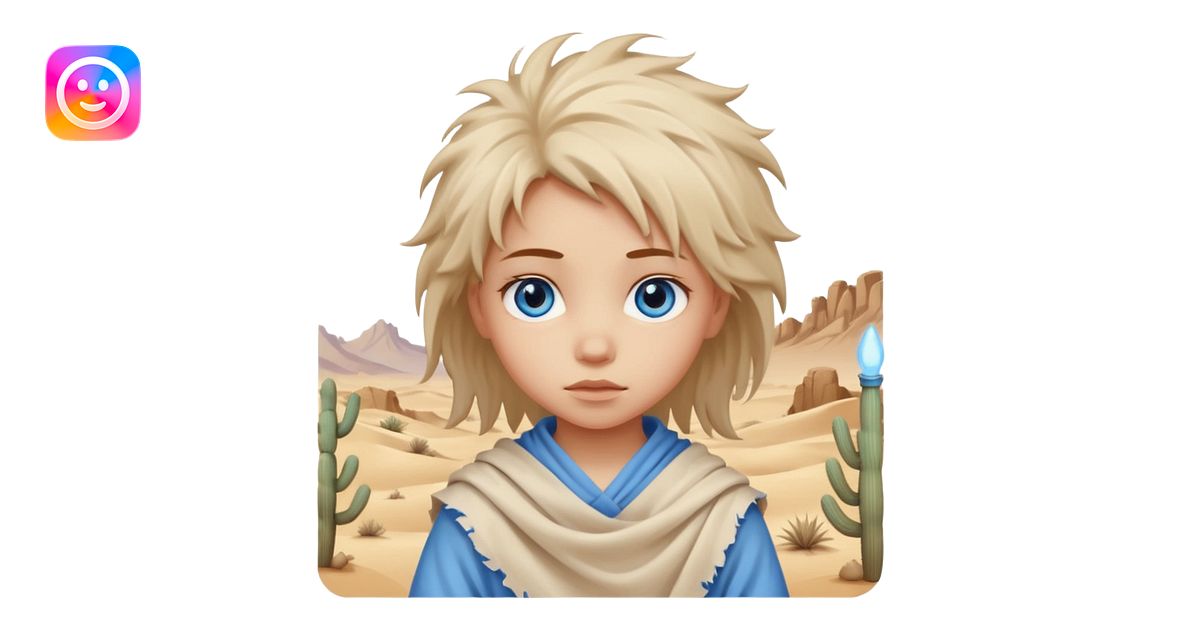 blue eyed desert girl child with creme cloth emoji | AI Emoji Generator