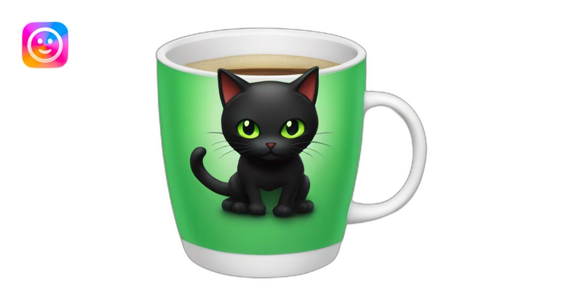 Green hooded black cat assassin inside of a coffee cup emoji | AI Emoji ...