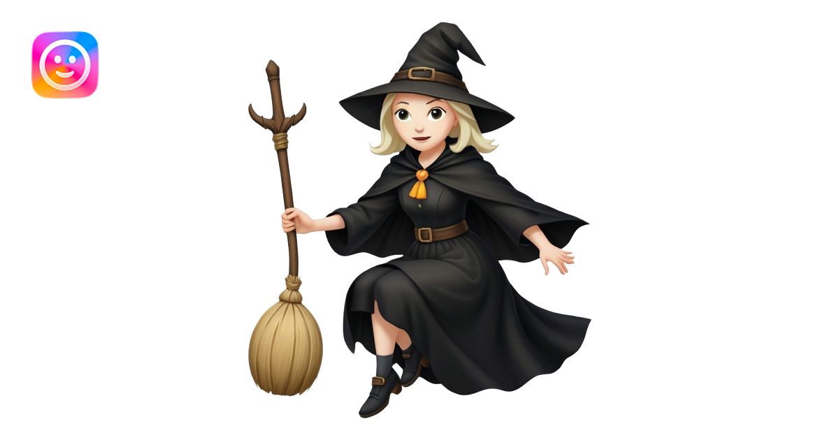 wicked looking witch flying high in the air on a broom emoji | AI Emoji ...
