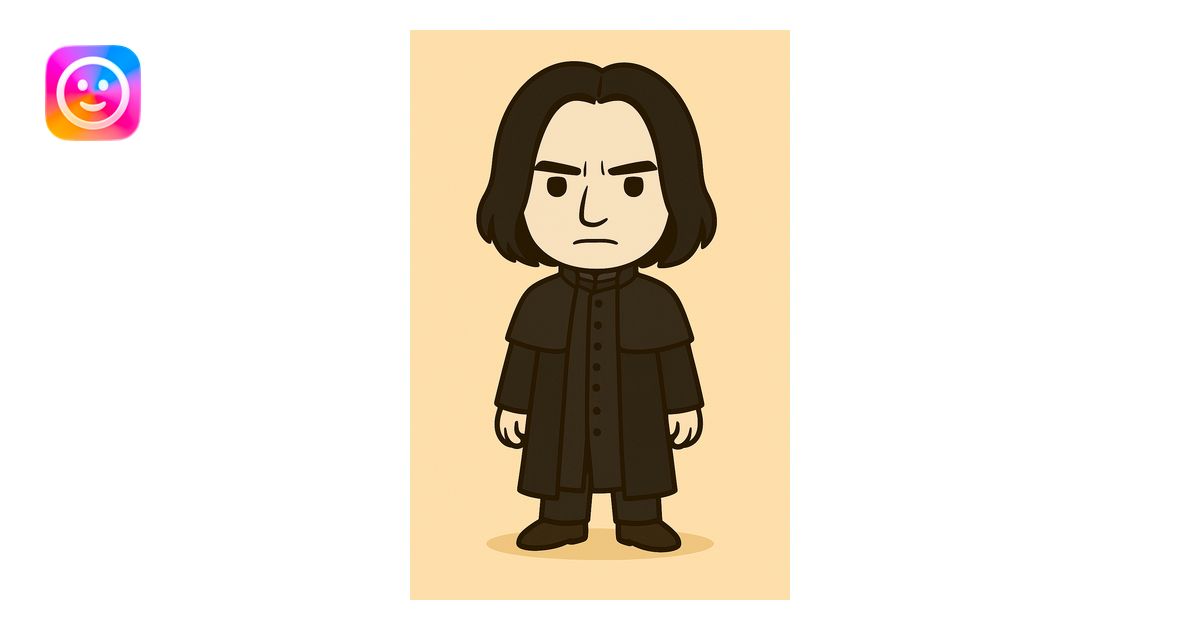 Full body illustration of Severus Snape in a cute, cartoon, simplified ...
