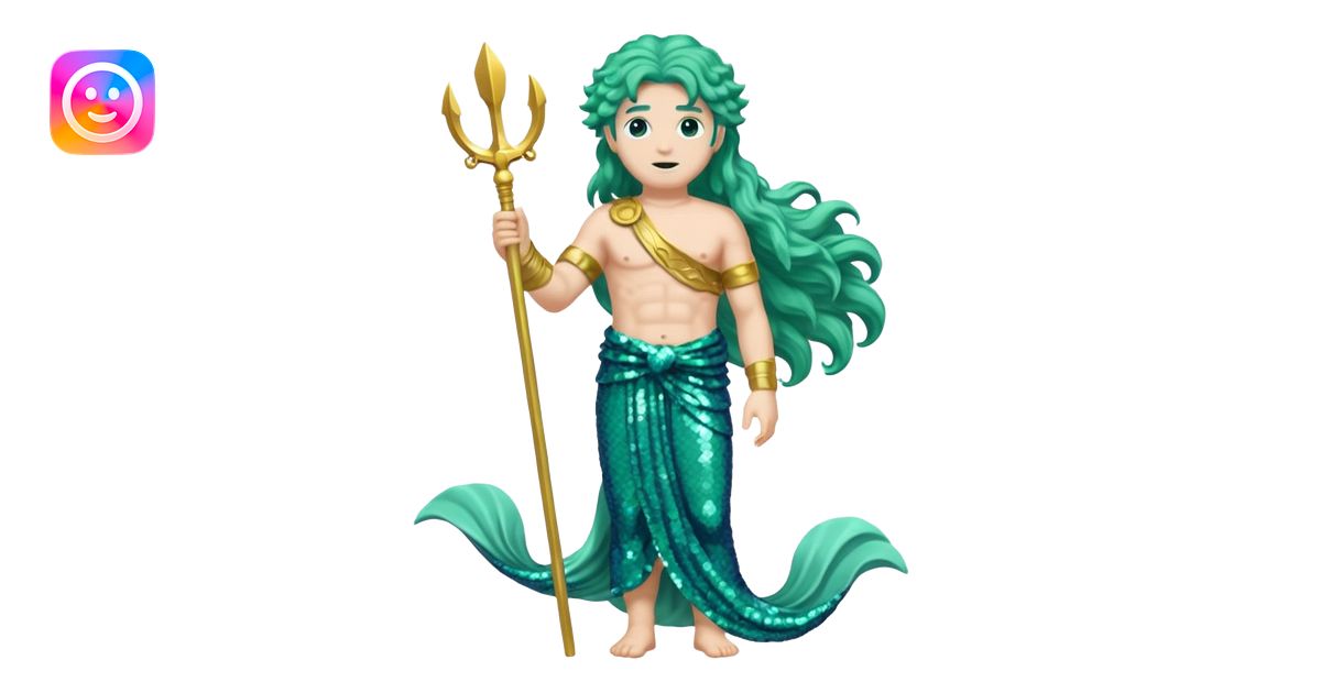 Neptune from Roman Deities with long sea green wavy hair, sea green ...
