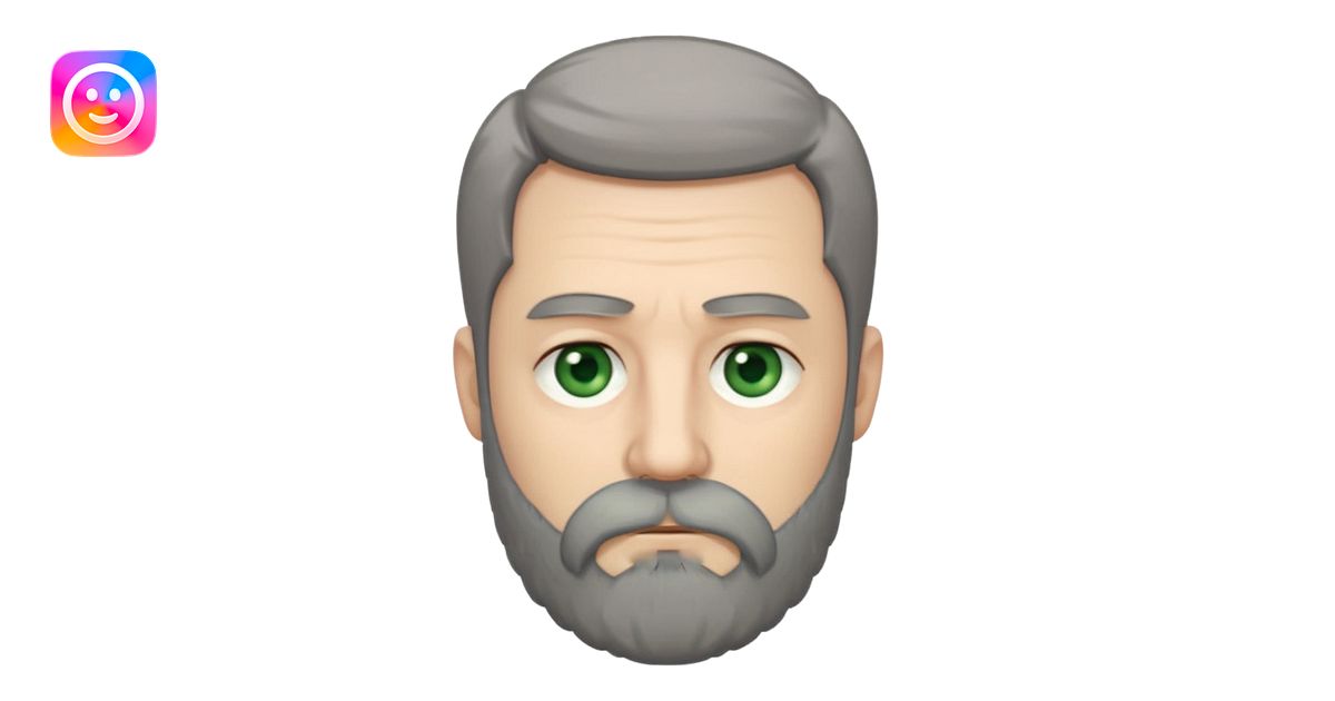 Greenish grey eyed adult man with sad eyes, poor short dark grey hair and a very long beard ...