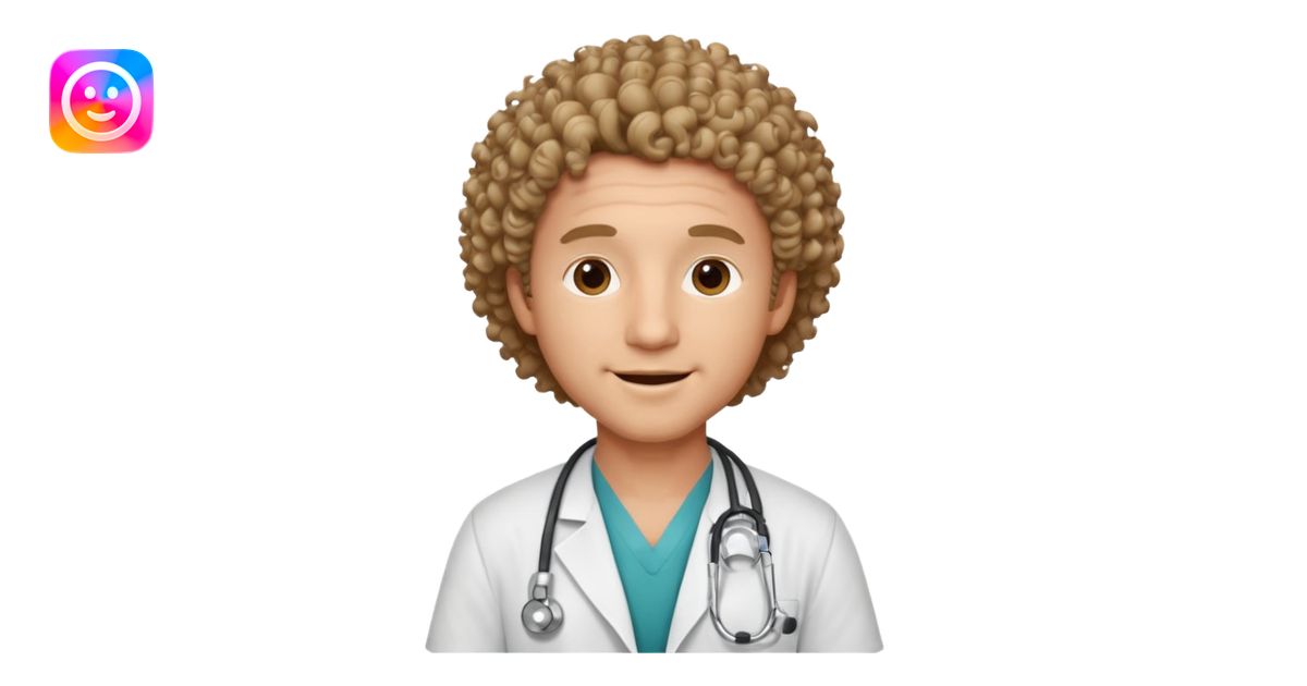 a male doctor with curly hair and cheerful face emoji | AI Emoji Generator