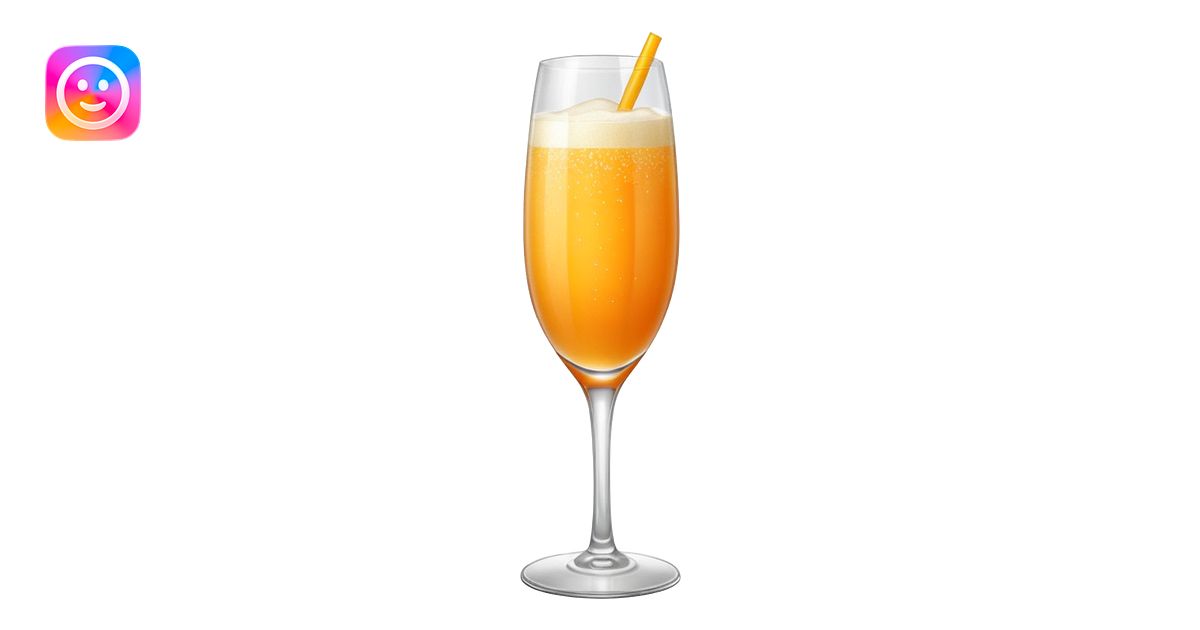 Mango Bellini in einem Sektglas mit viel sprudel emoji | AI Emoji Generator