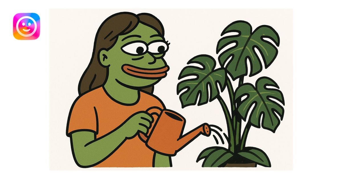 woman watering her monstera plant meme | AI Emoji Generator