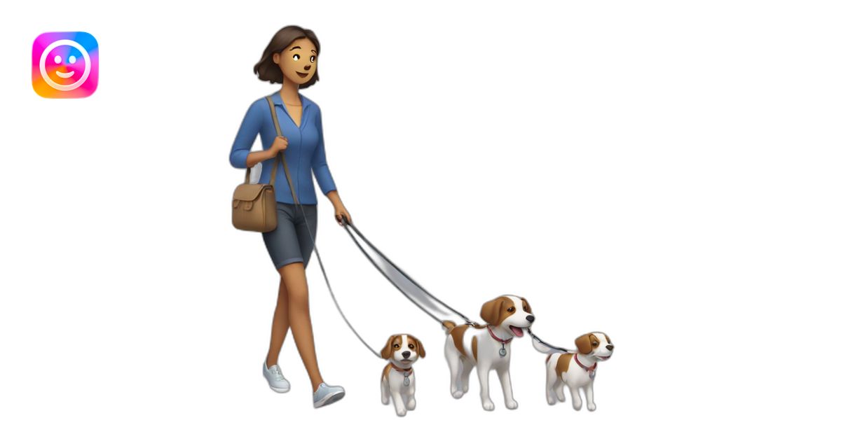 Woman walking two dogs on leashes emoji | AI Emoji Generator