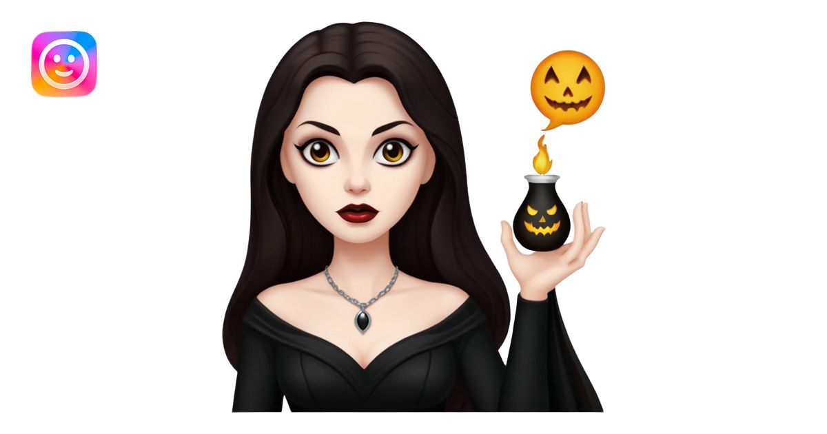 Vampira with long dark brown hair emoji | AI Emoji Generator