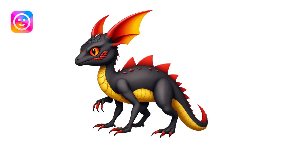 a black exotic edgy vernid-fionbr-Fakémon-creature, with red belly and ...