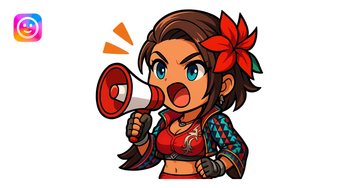 Azucena from Tekken 8 in chibi sticker style, with a megaphone ...