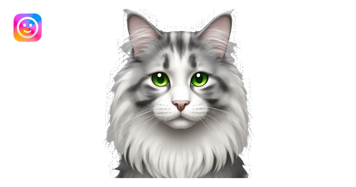 Black and white sad maincoon cat green eyes emoji | AI Emoji Generator