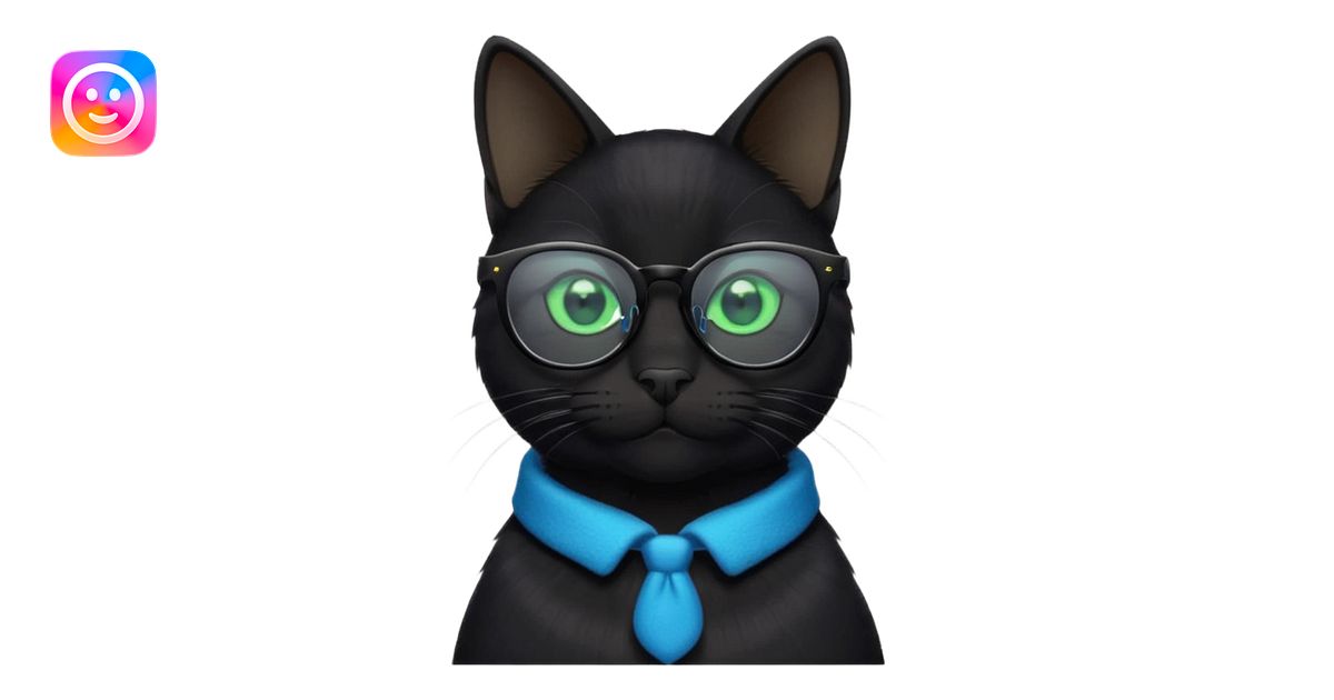 smart black cat in blue glasses emoji | AI Emoji Generator