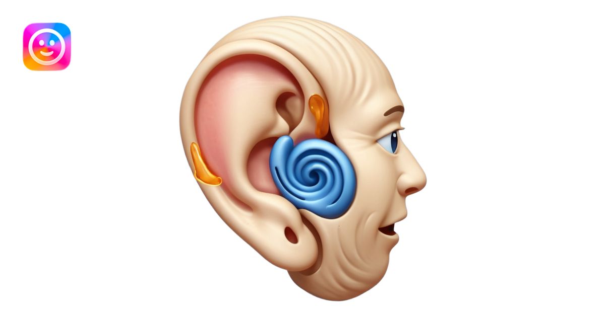 iOS-style 3D emoji: a human ear with three curved sound waves coming ...