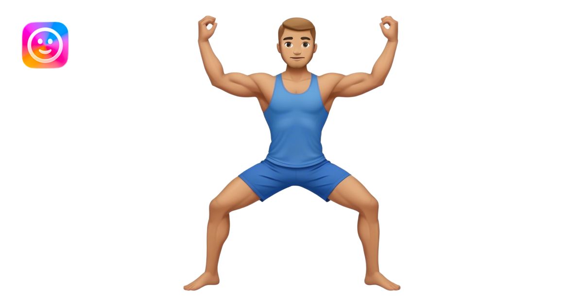 buff man blue shorts warrior-II-yoga emoji | AI Emoji Generator