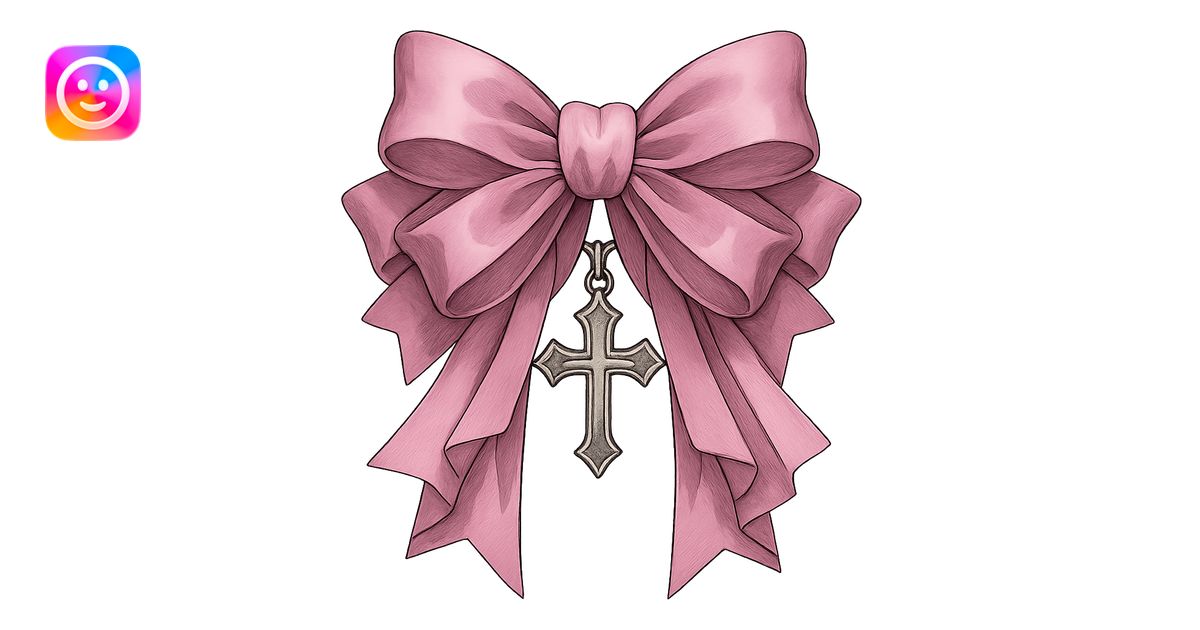 pink gothic bow with layered ribbons and cross pendant image | AI Emoji ...