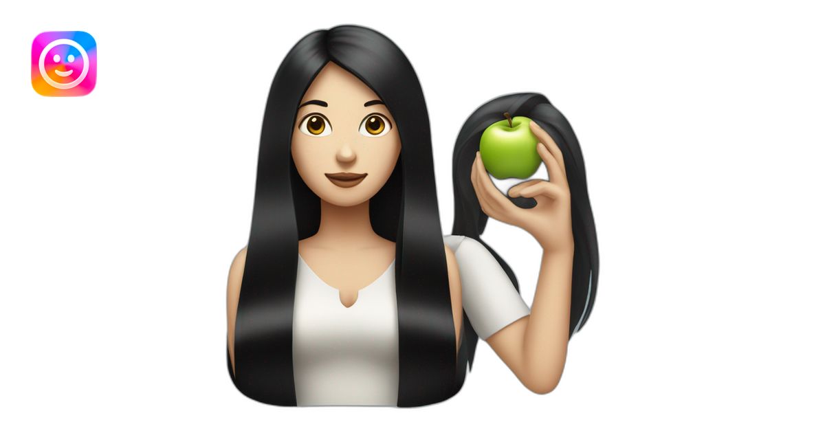 two women with straight long black hair and fair skin and an apple ...