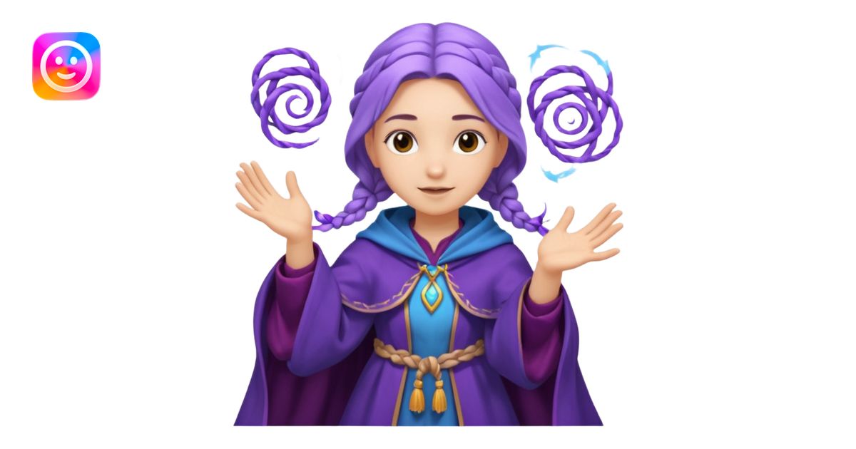 A playful mage girl with braids, purple cloak, and magic swirling ...