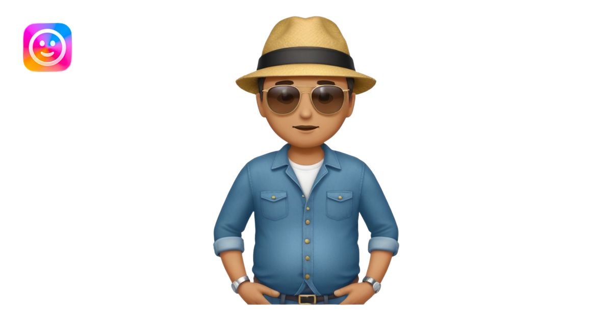 Man standing with his belly out at his hands behind his back emoji | AI ...
