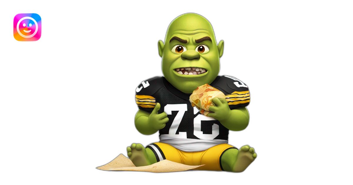 shrek wearing steelers jersey eating a burrito with a baseball bat on ...